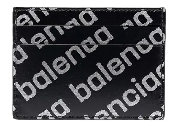 Balenciaga Allover Logo Print Cardholder - Black/silver/tone