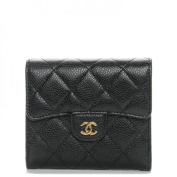 Chanel Flap Compact Wallet Quilted Caviar Goldtone
