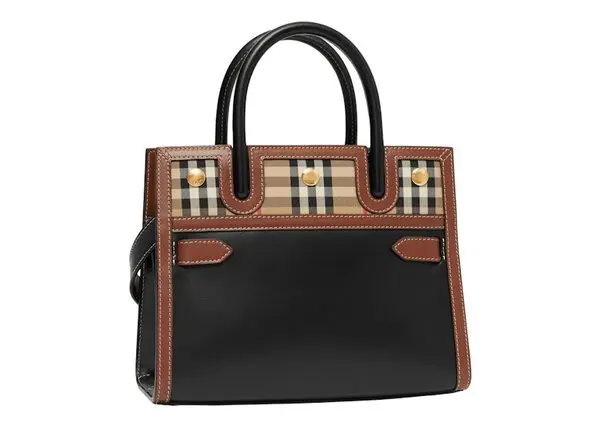 Burberry Leather And Vintage Check Title Bag