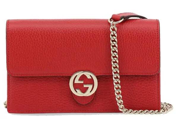 Gucci Interlocking Gg Crossbody Chain Wallet - Red