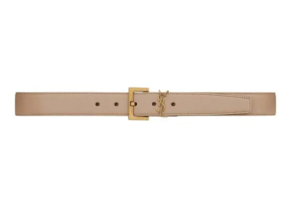 Saint Laurent Cassandre Belt With Square Buckle - Dark Beige
