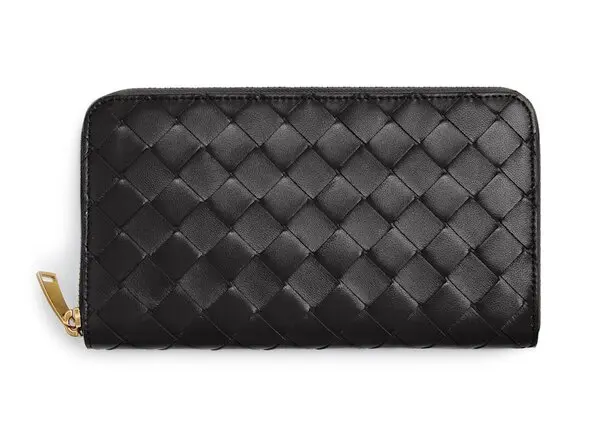 Bottega Veneta Zip Around Wallet Intrecciato - Nero