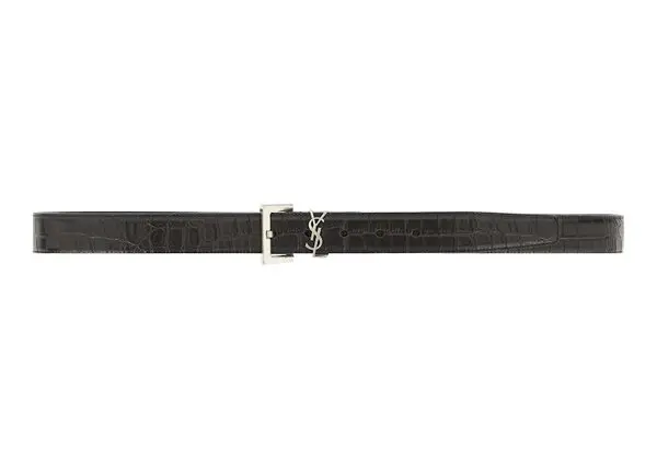Saint Laurent Cassandre Matte Crocodile Embossed Belt - Black