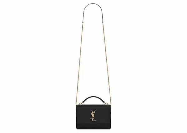 Saint Laurent Sunset Chain Wallet In Smooth Leather - Noir