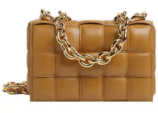 Bottega Veneta Chain Cassette Padded Intreccio Shoulder Bag - Caramel
