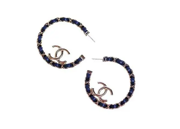 Chanel Cc Hoop Earrings - Gold/black (ab7844)