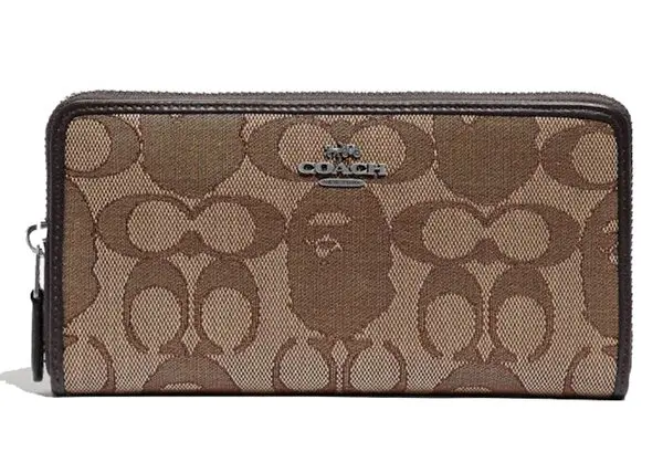 COACH X Bape Accordion Zip Wallet Signature Jacquard With Ape Head - Light Antique Nickel/khaki