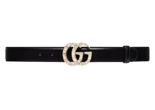Gucci Gg Marmont Crystal Buckle Belt - Black