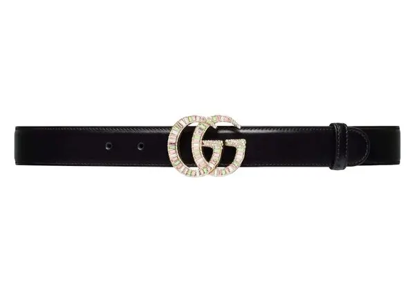Gucci Gg Marmont Crystal Buckle Belt - Black