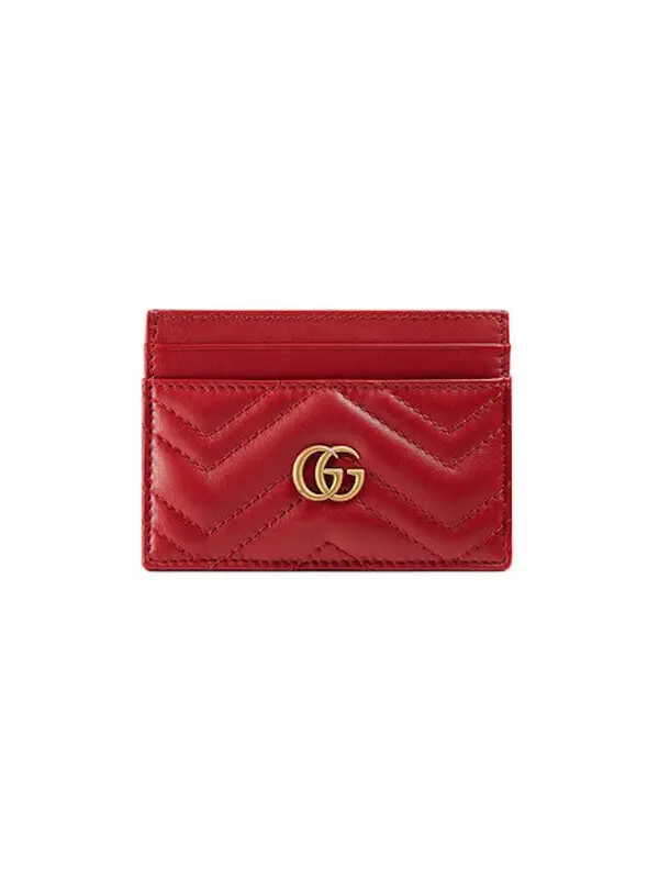 Gucci Gg Marmont Card Case Matelasse - Hibiscus Red
