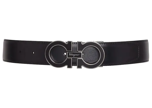 FERRAGAMO Reversible And Adjustable Gancini Belt - Black/titanium