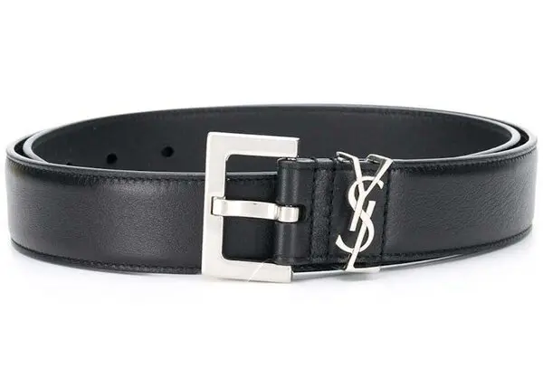 Saint Laurent Monogram Square Buckle Belt Silver Tone - Black