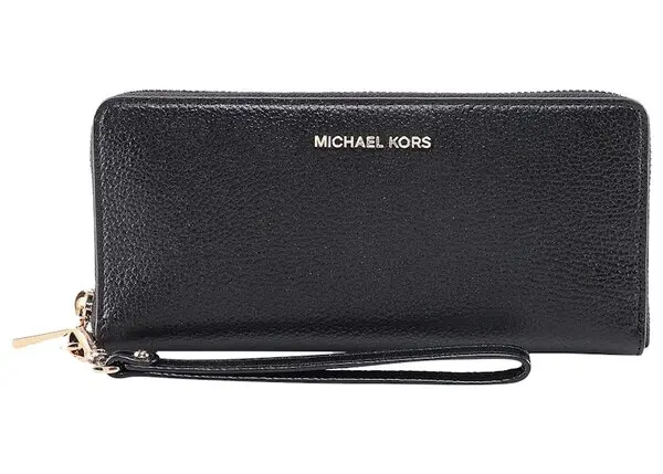 Michael Kors Leather Wallet With Metal Logo Patch - Black