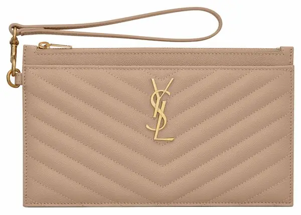 Saint Laurent Cassandre Matelasse Large Bill Pouch - Dark Beige
