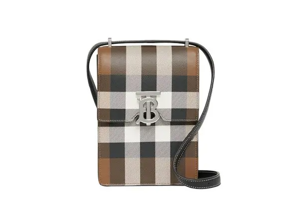 Burberry Check Print Leather Robin Bag - Birch Brown