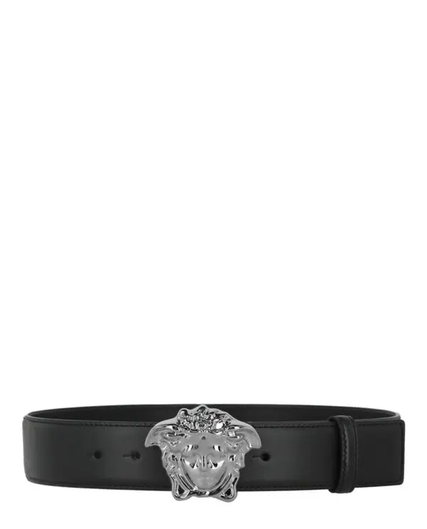 Versace La Medusa Leather Belt - Black/ruthenium