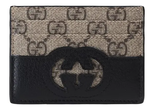 Gucci Card Case With Cutout Interlocking G - Beige/ebony