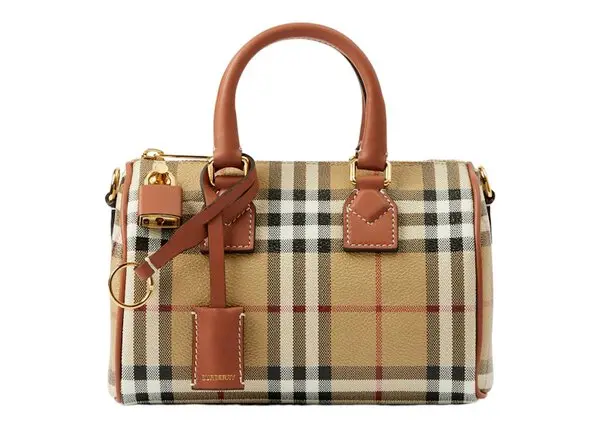 Burberry Check Mini Bowling Bag - Archive Beige/briar Brown
