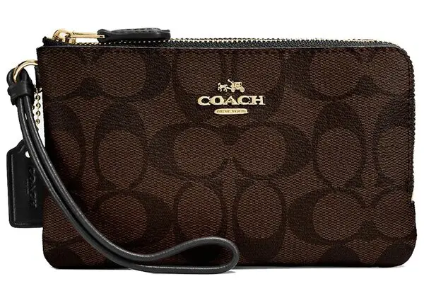 COACH® Double Corner Zip Wristlet - Brown/black