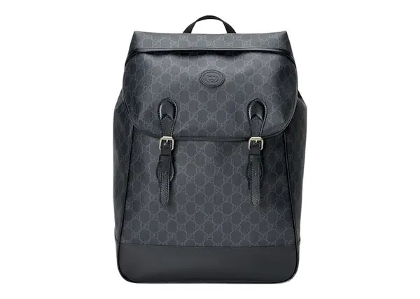 Gucci Gg Supreme Canvas Medium Backpack - Black/grey