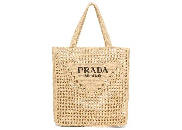 Prada Raffia Tote Bag - Tan