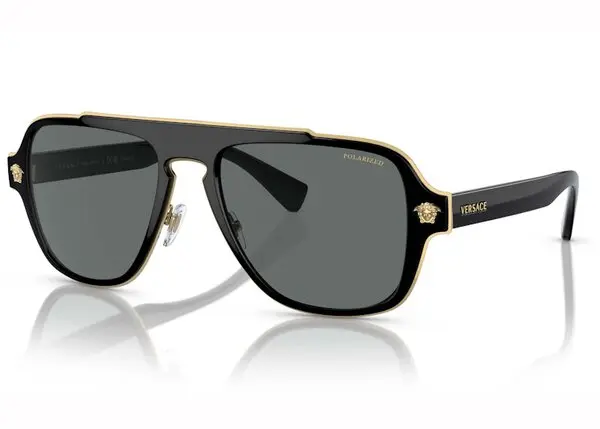 Versace Polarised Medusa Charm Aviator Sunglasses - Dark Grey/black (ve2199 56)