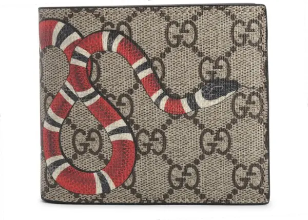 Gucci Bifold Wallet Gg Supreme Kingsnake - Beige