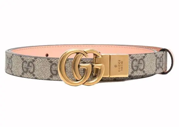 Gucci Gg Marmont Reversible Thin Belt - Beige/pink