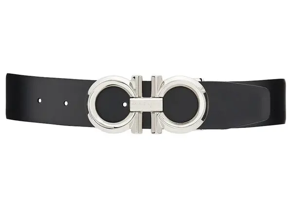 FERRAGAMO Reversible And Adjustable Gancini Belt - Black/hickory