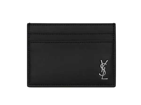 Saint Laurent Tiny Cassandre Card Case Silver Logo - Matte Black