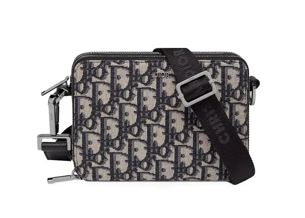 Dior Pouch With Shoulder Strap Oblique Jacquard - Beige/black