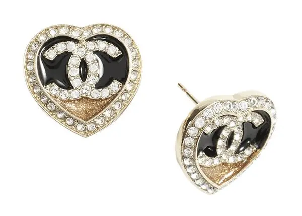 Chanel Studded Crystal Earrings - Gold/black/dark Gold