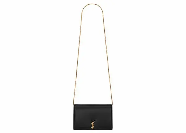 Saint Laurent Cassandre Chain Wallet In Glossy Smooth Leather - Black