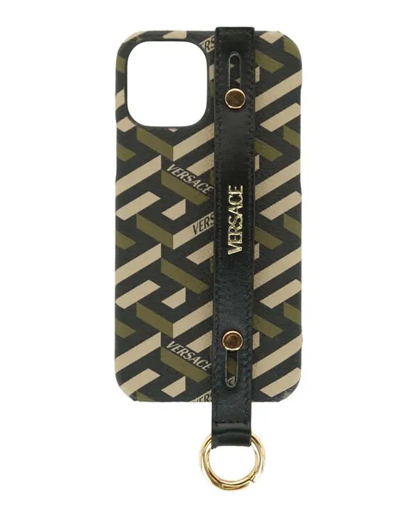 Versace Coated Canvas La Greca Iphone 12 Case - Green