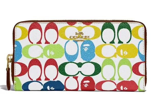 COACH X Bape Accordion Zip Wallet Signature Canvas With Ape Headin - Brass