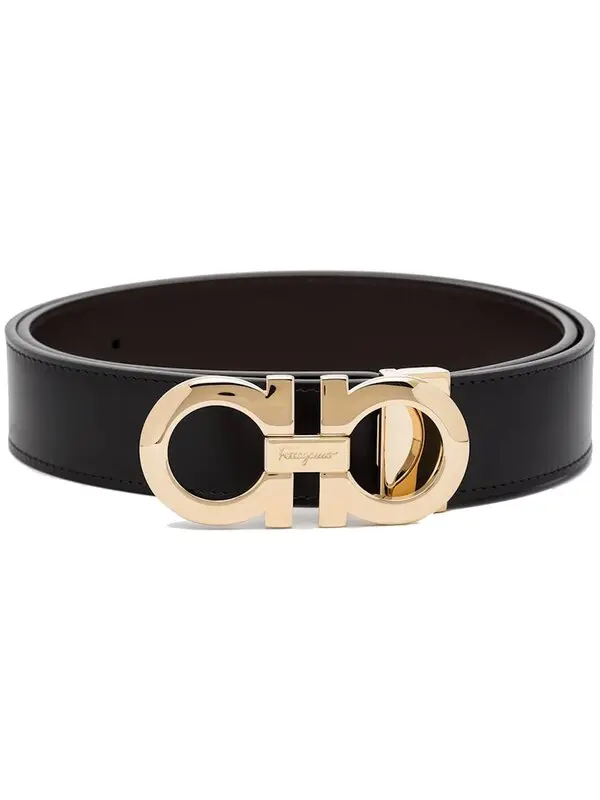 FERRAGAMO Reversible And Adjustable Gancini Belt Polished - Black/gold