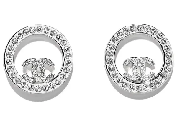 Chanel Classic Stud Earrings - Silver/crystal