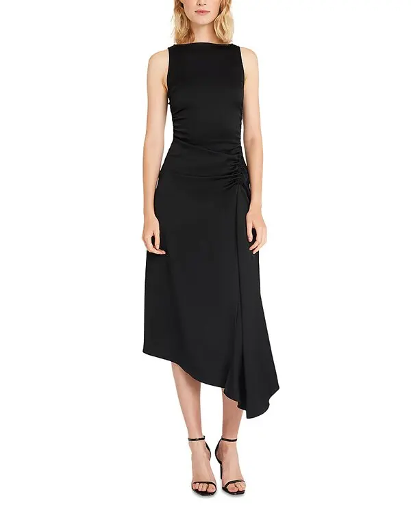LUXELY Boat Neck Asymmetric Midi Dress - Meteorite