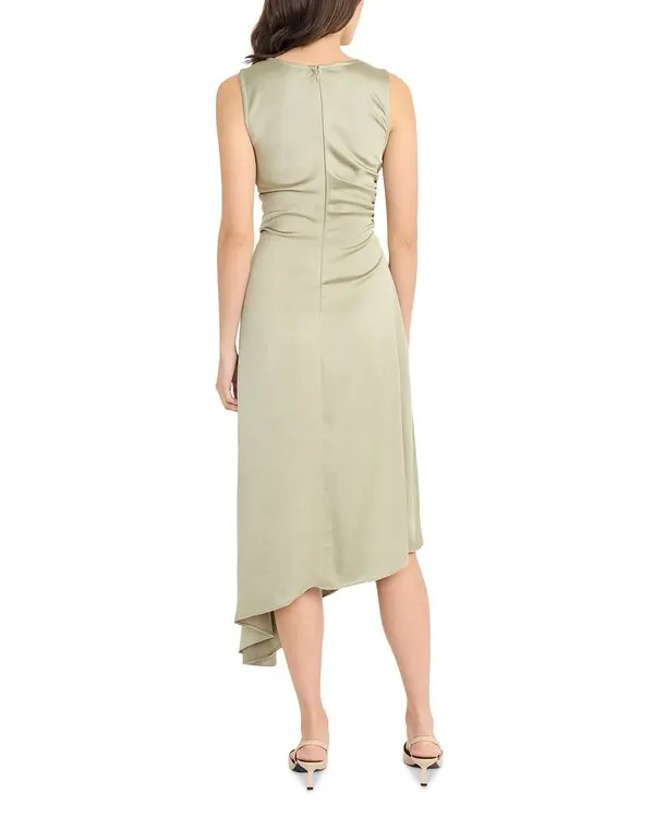 LUXELY Boat Neck Asymmetric Midi Dress - Tea