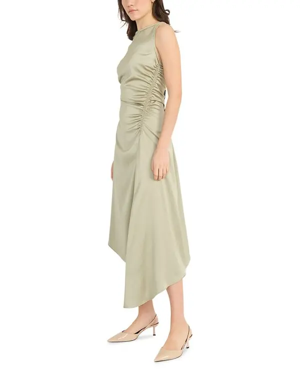 LUXELY Boat Neck Asymmetric Midi Dress - Tea