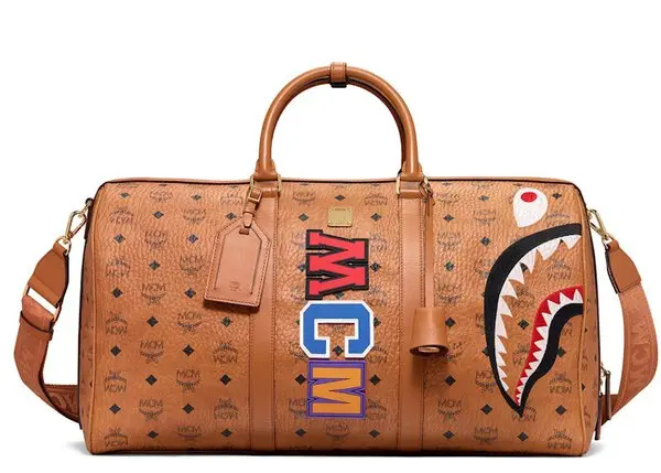 Mcm X Bape Shark Weekender Visetos - Cognac