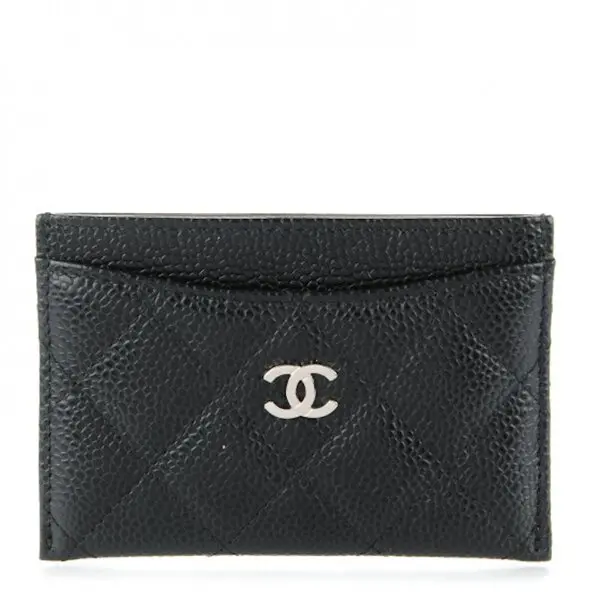 Chanel Card Holder Quilted Caviar Silvertone - Black