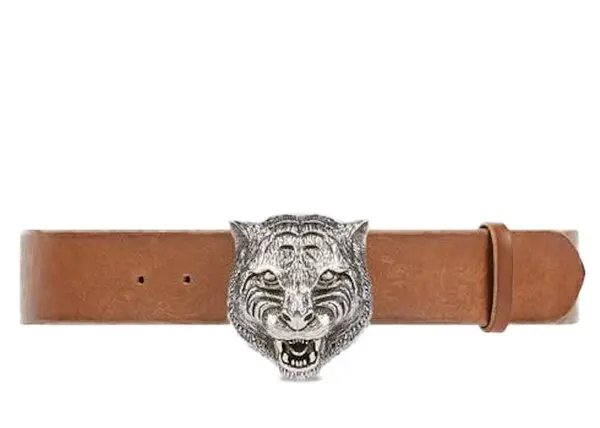 Gucci Feline Buckle Leather Belt - Brown