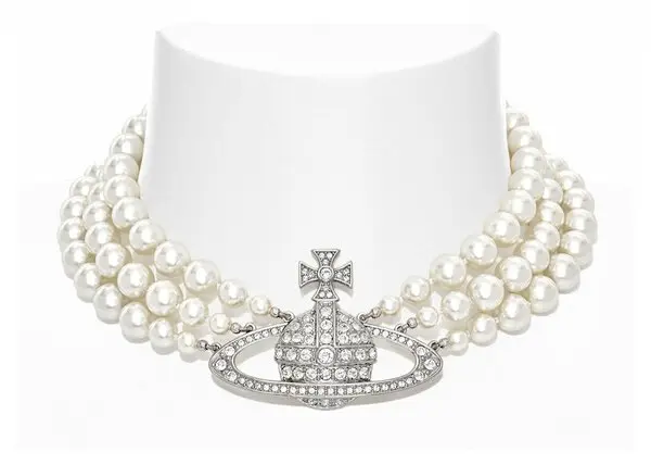 VIVIENNE WESTWOOD Three Row Pearl Bas Relief Choker - Silver