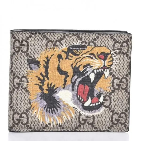 Gucci Bifold Wallet Gg Supreme Tiger - Beige
