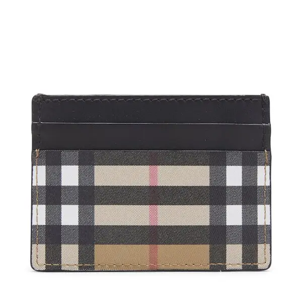 Burberry Vintage Check And Leather Card Case 4 Slot - Black