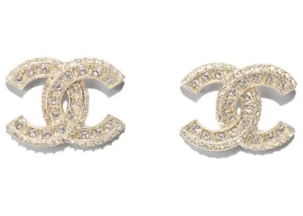 Chanel Crystal Cc Stud Earrings - Gold