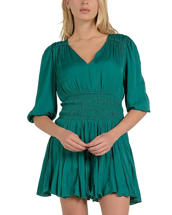 Elan Elbow Sleeve Smocked Mini Dress
