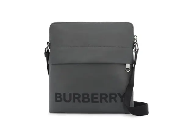 Burberry Logo Print Nylon Crossbody Bag - Charcoal Gray