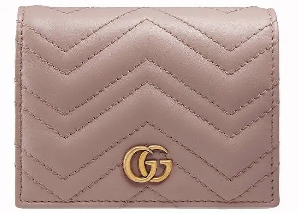 Gucci Marmont Gg Card Case Wallet Matelasse - Dusty Pink